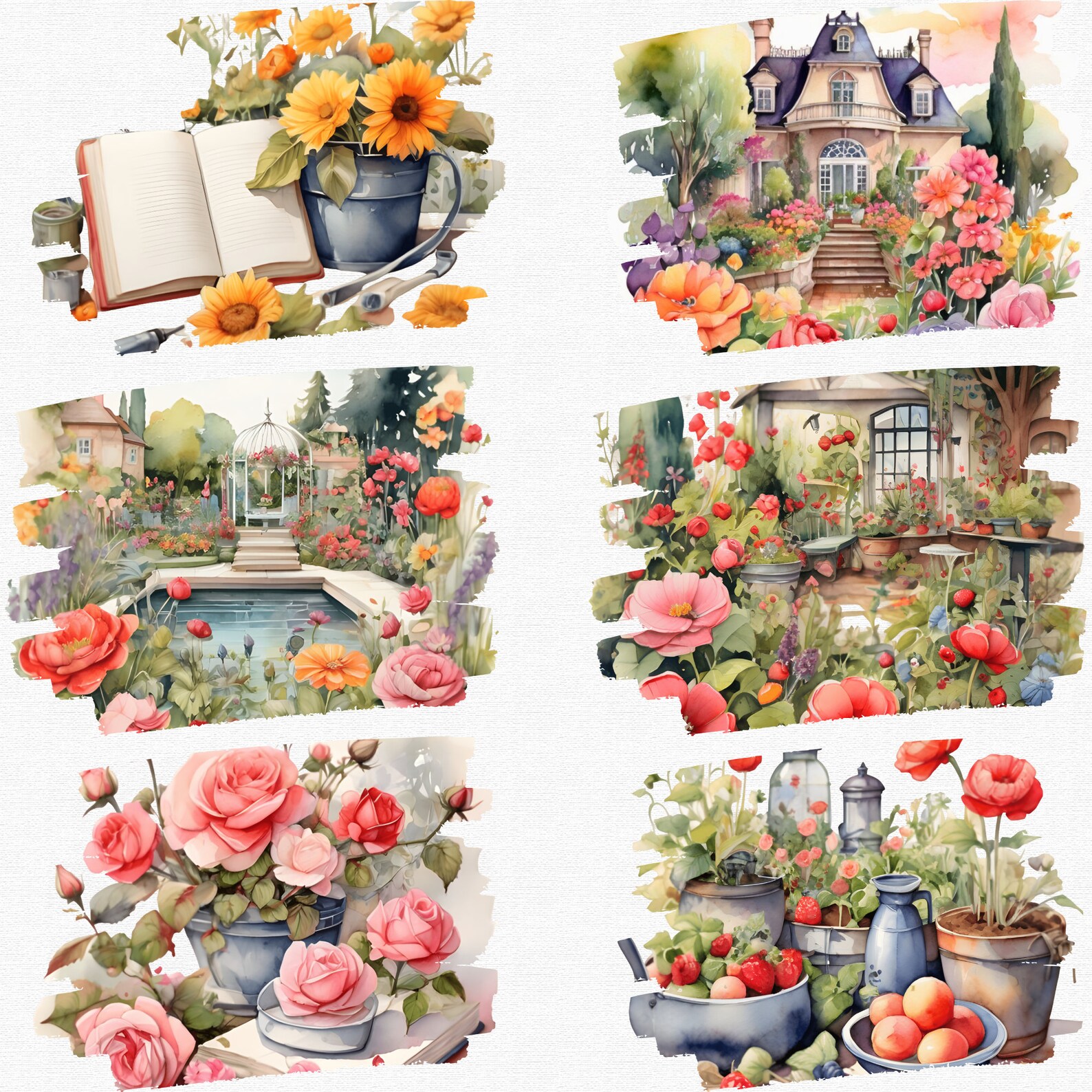 Watercolor Garden Flowers Clipart, Floral Garden Clipart, Garden ...
