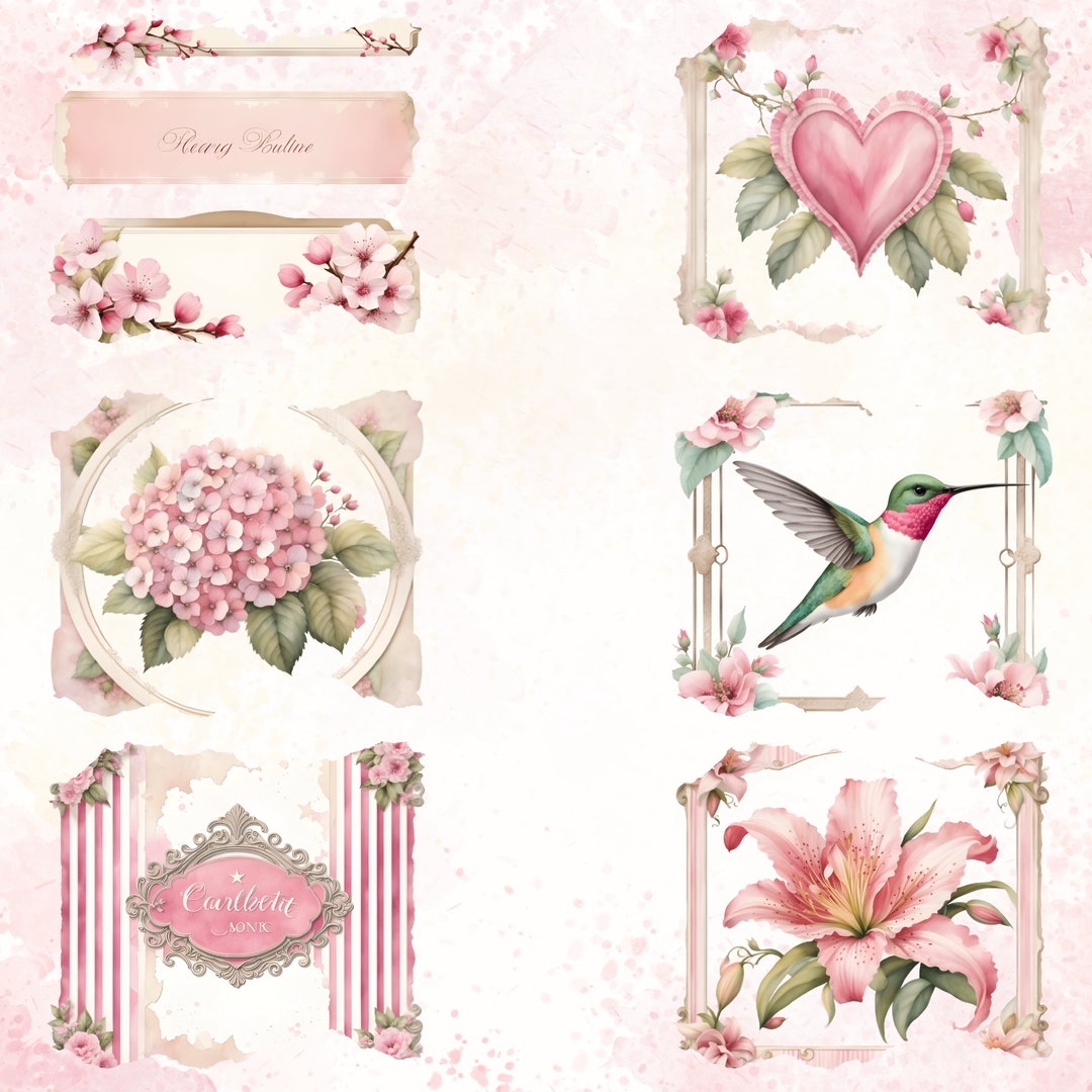 Shabby Chic Watercolor Flowers Clipart, 40 PNG Images, Flower Clipart ...