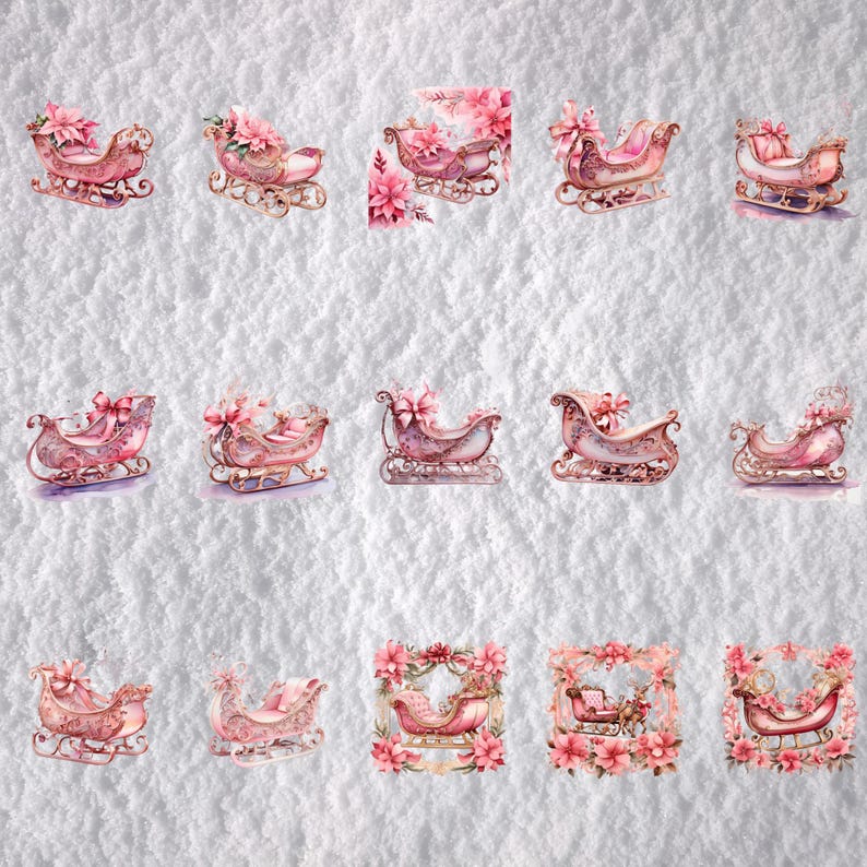 Sleigh Clipart, Christmas Clipart. Christmas PNG Bundle. Watercolor ...