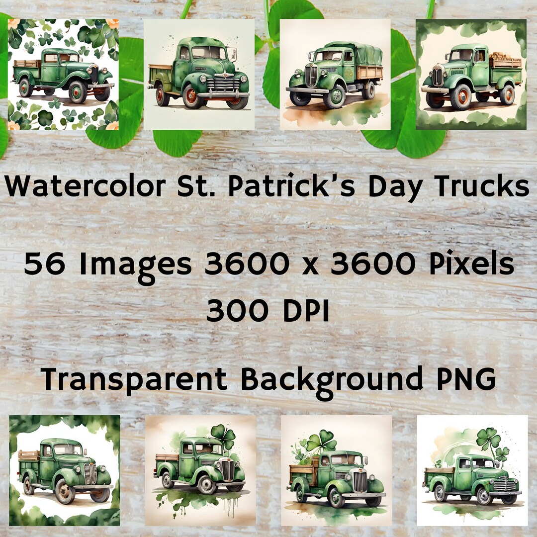 Watercolor St. Patrick's Day Truck Clipart, Vintage Green Truck Clipart ...