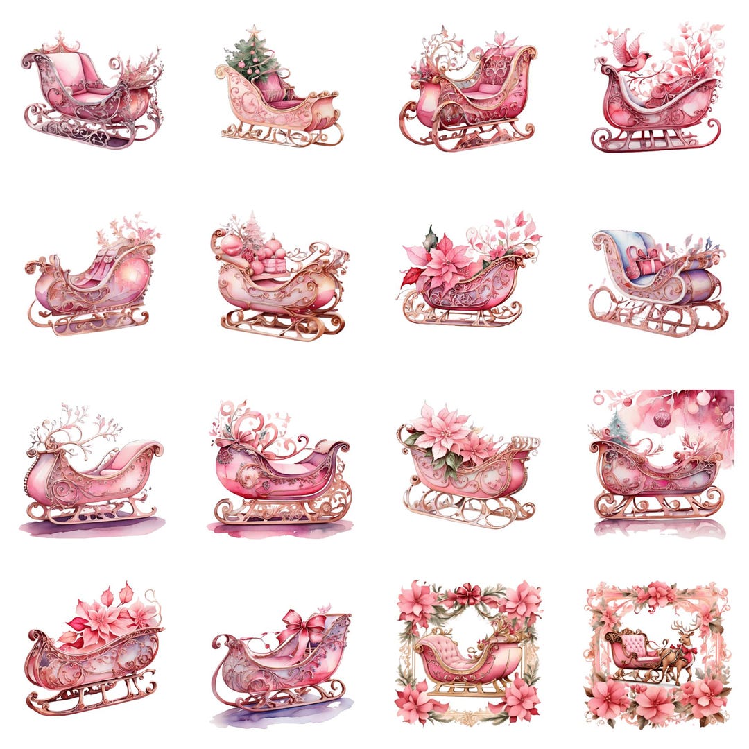 Sleigh Clipart, Christmas Clipart. Christmas PNG Bundle. Watercolor ...