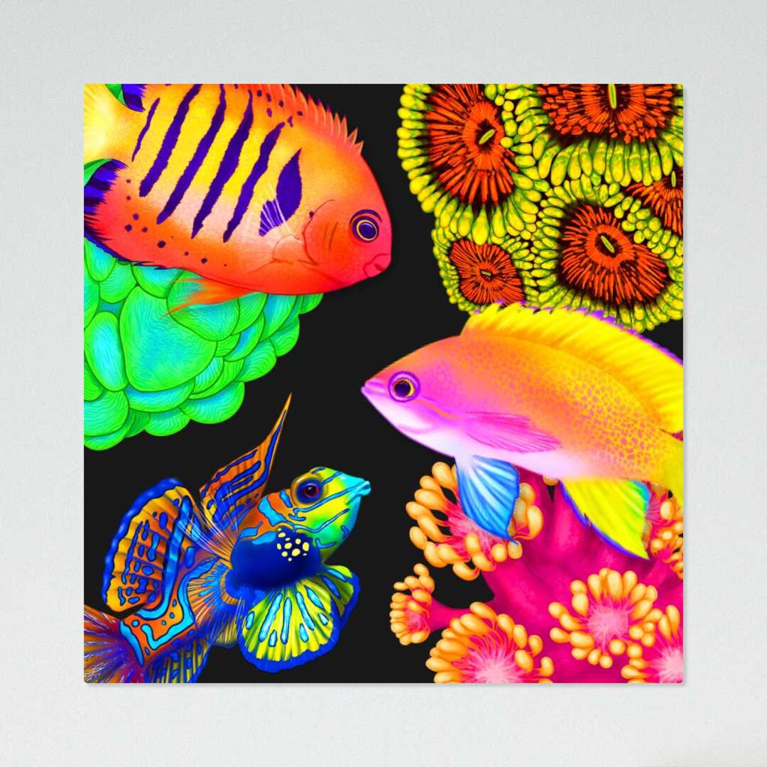 Fish and Corals UV Reactive Blacklight Tapestry Reef Aquarium Hobbyists ...