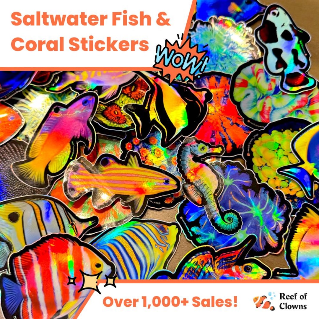 Vibrant Holographic Saltwater Fish & Coral Reef Stickers | Customize ...
