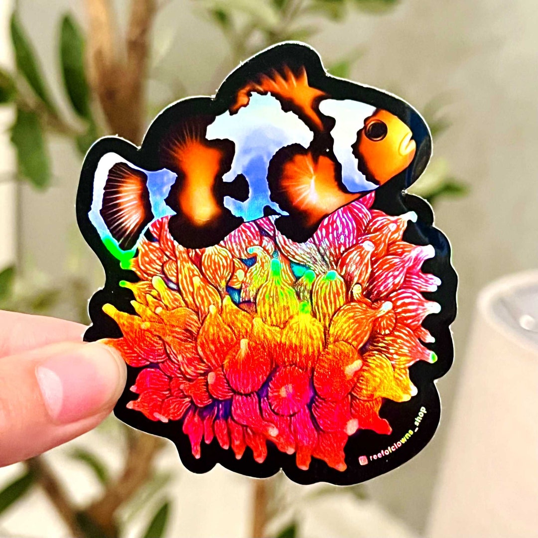 Clownfish & Anemone Sticker (holographic) | Fish Art Sticker | Aquarium ...
