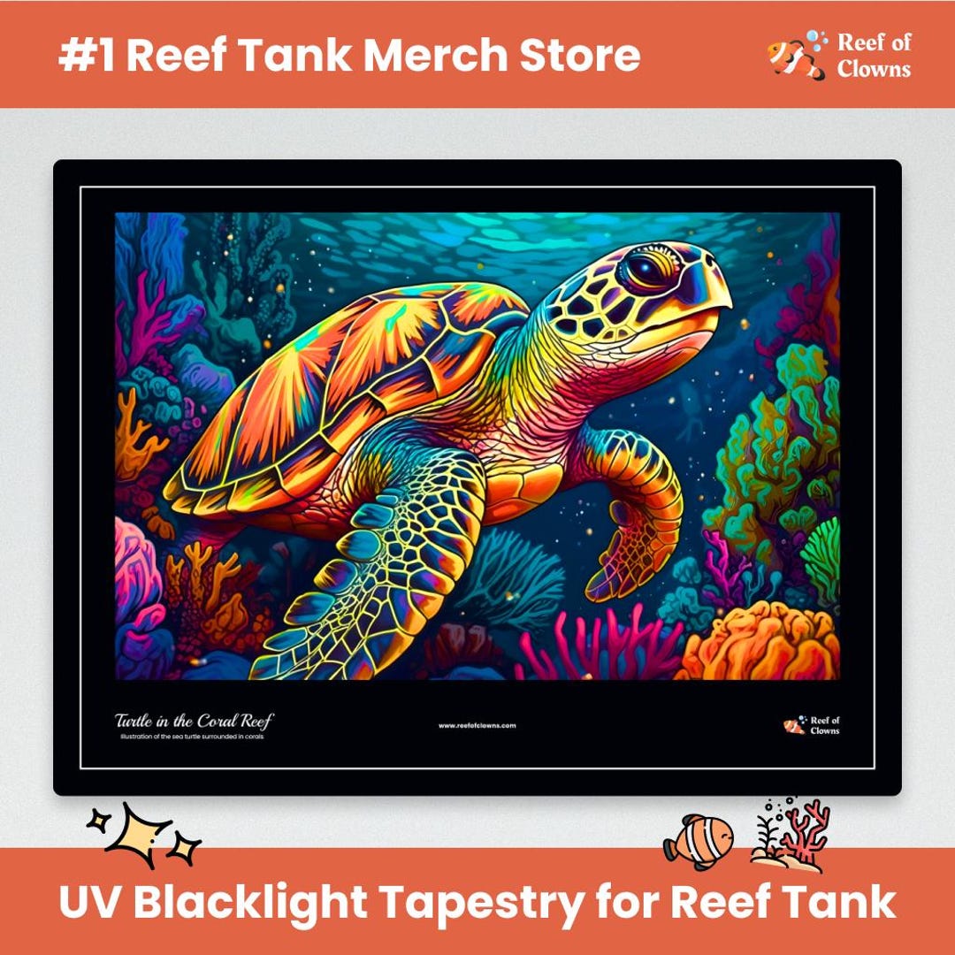 Turtle in the Coral Reef | UV Reactive Blacklight Tapestry | Reef ...