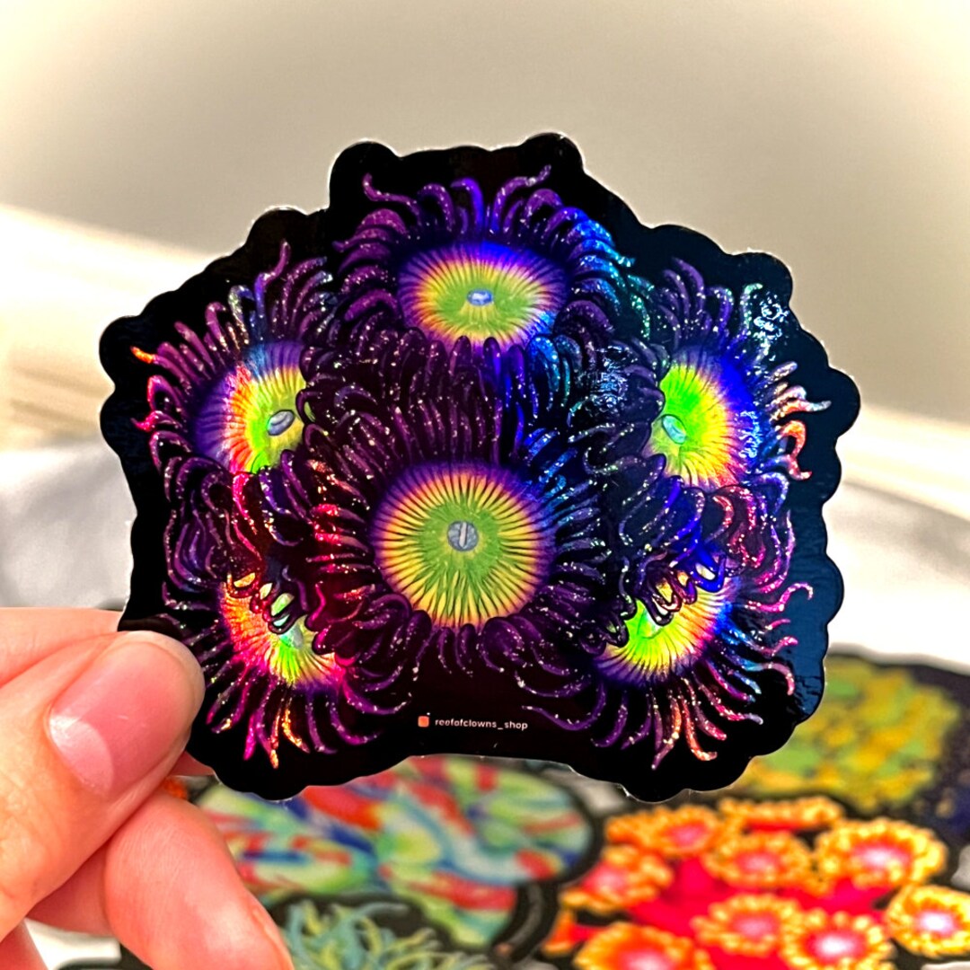 Sunny D Zoanthids Coral Sticker (holographic) | Fish Art Sticker ...
