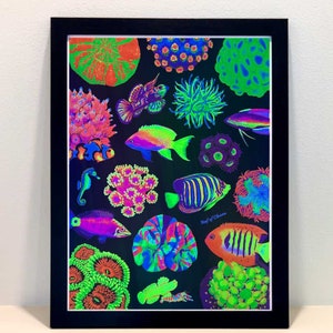 UV Reactive Blacklight Fish and Corals Poster | Awesome Addition to ...