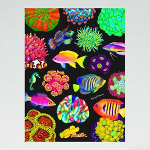 UV Reactive Blacklight Fish and Corals Poster | Awesome Addition to ...