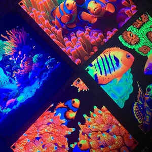 Fish and Corals | UV Reactive Blacklight Tapestry | Reef Aquarium ...