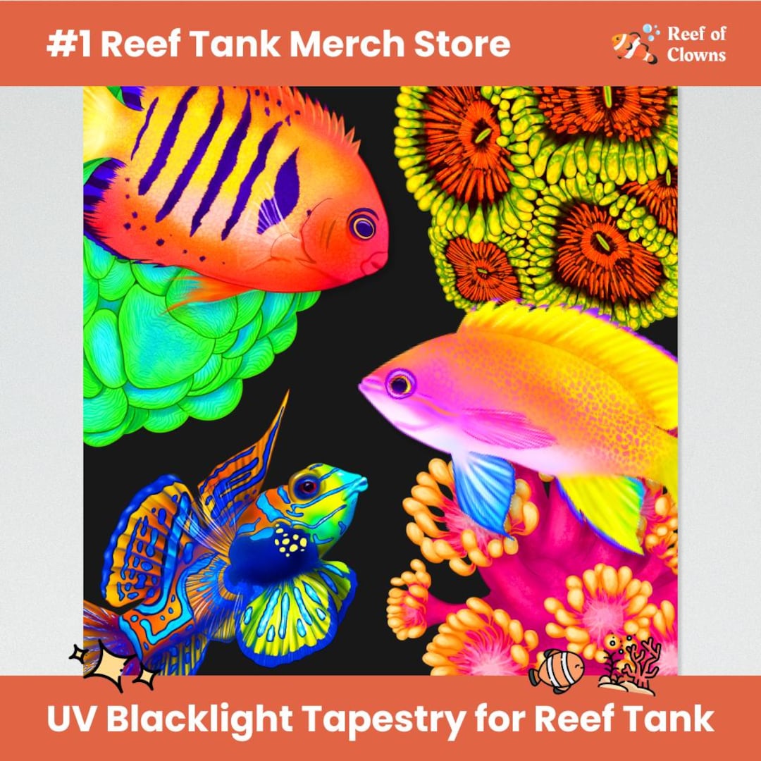Fish and Corals | UV Reactive Blacklight Tapestry | Reef Aquarium ...