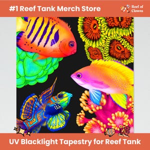 Fish and Corals | UV Reactive Blacklight Tapestry | Reef Aquarium ...