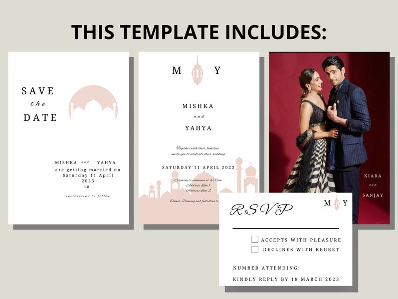 Muslim Wedding Invitation Template Editable Modern Wedding Invite ...