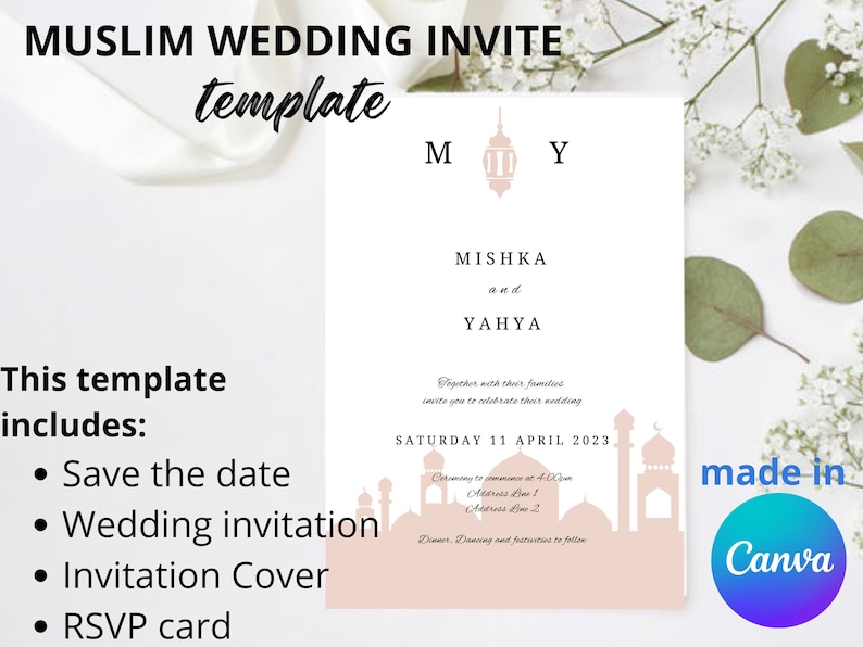 Muslim Wedding Invitation Template Editable Modern Wedding Invite ...