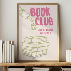 Funny Book Club Wall Art Printable, Read Between the Wines Poster, Wine ...