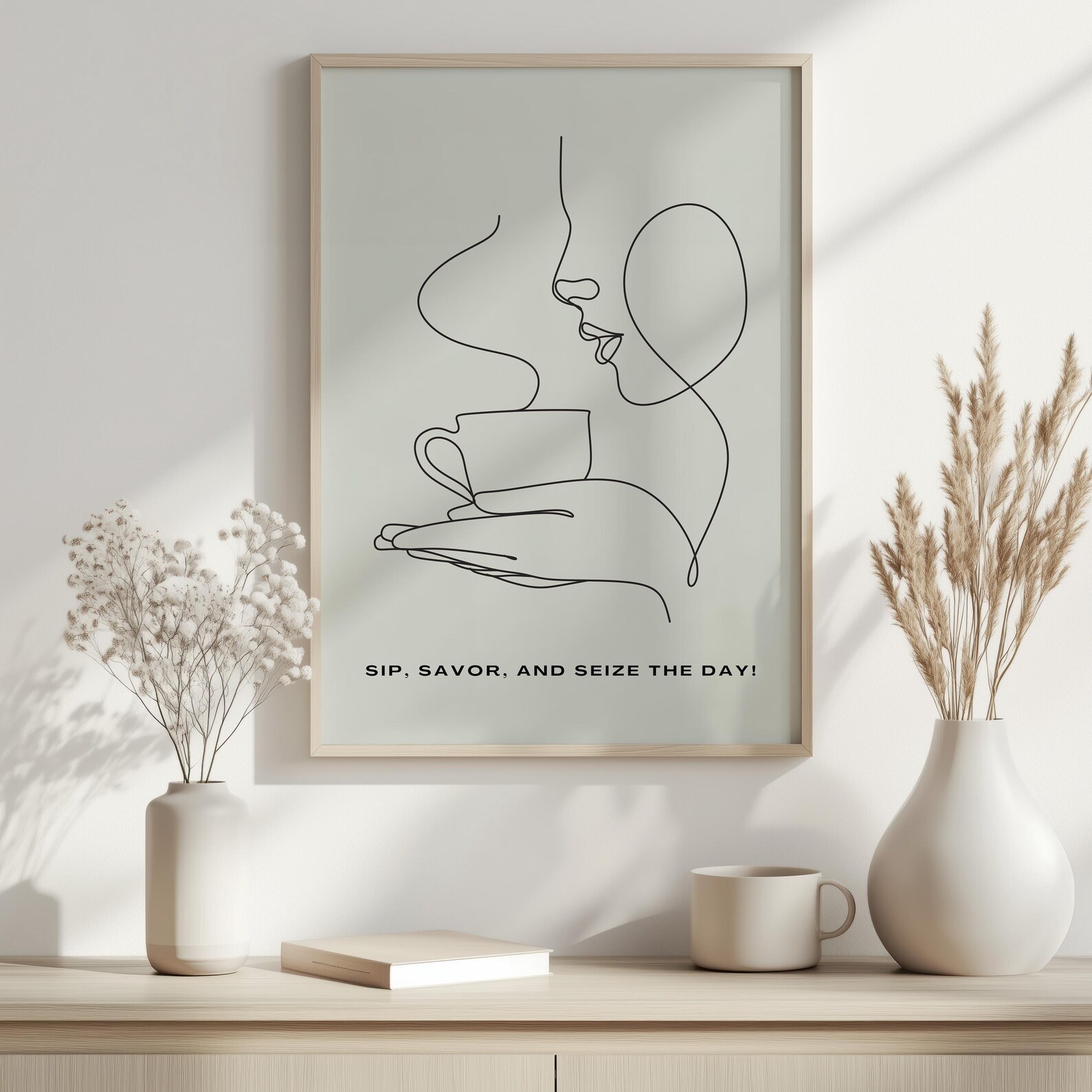 Minimalist Coffee Line Art Poster Modern Kitchen Bar Wall Decor Digital ...