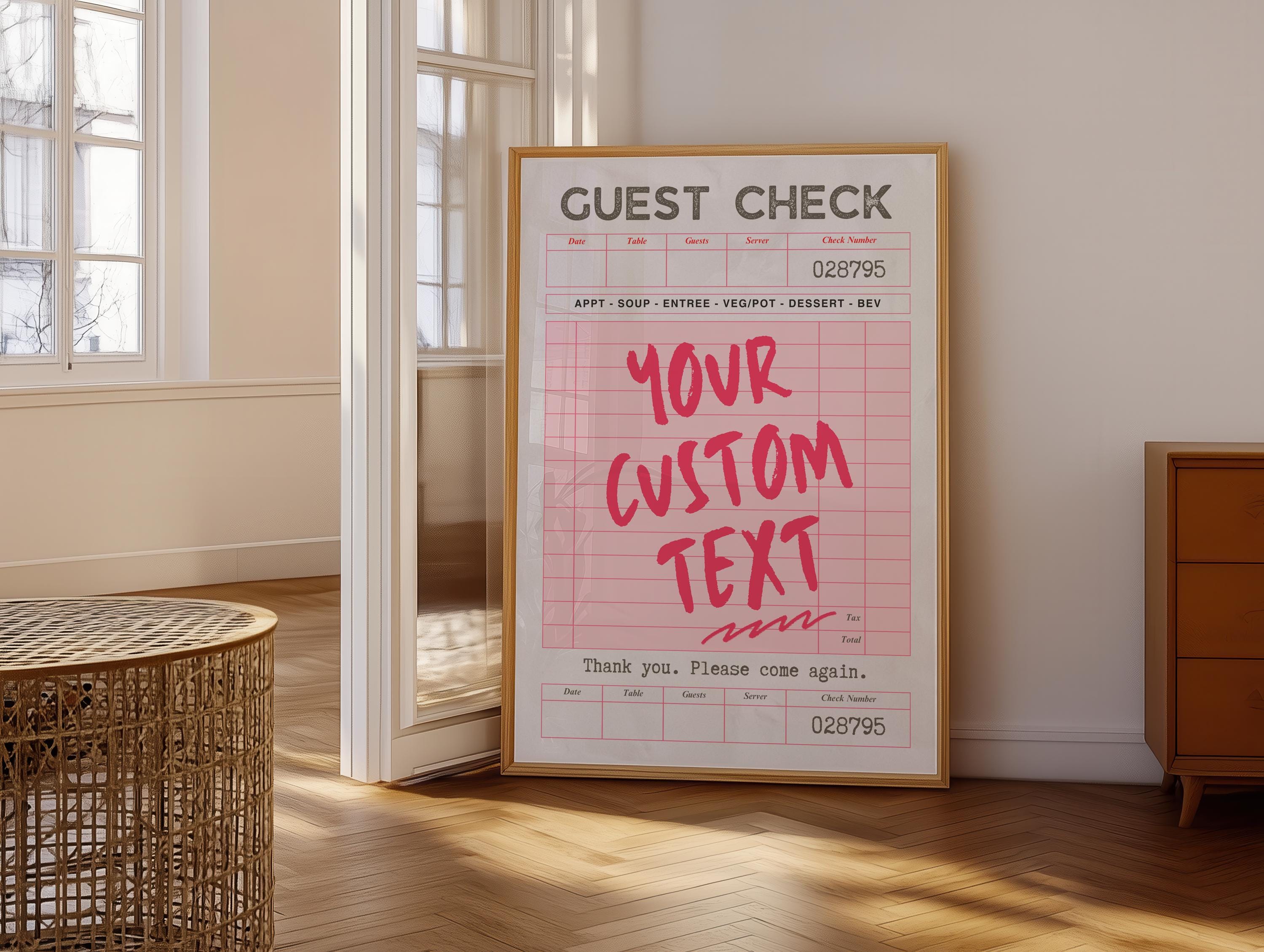 Custom Guest Check Poster Aesthetic Preppy Wall Art Personalized Quote ...