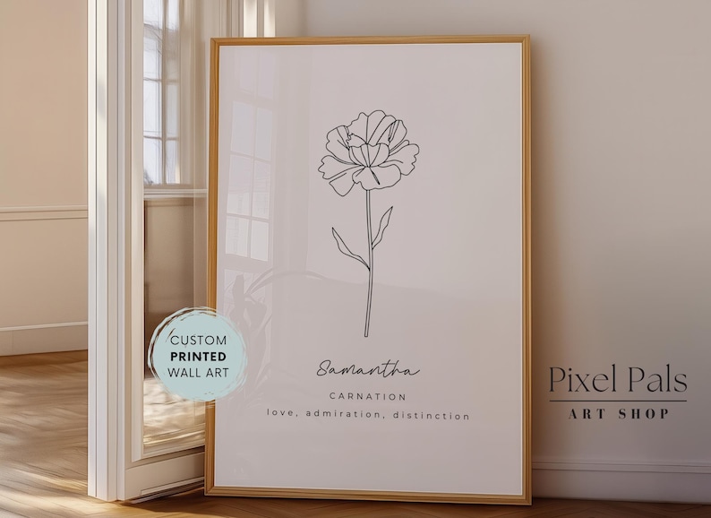 Personalized Birth Flower Wall Art With Name & Meaning Birthday Gift ...