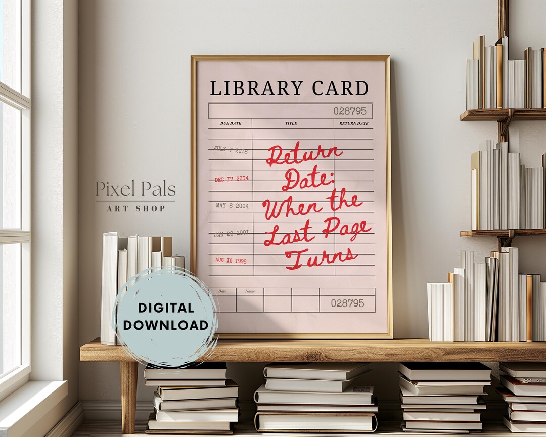 Vintage Library Card Poster: Book Lover Wall Art (digital Download or ...