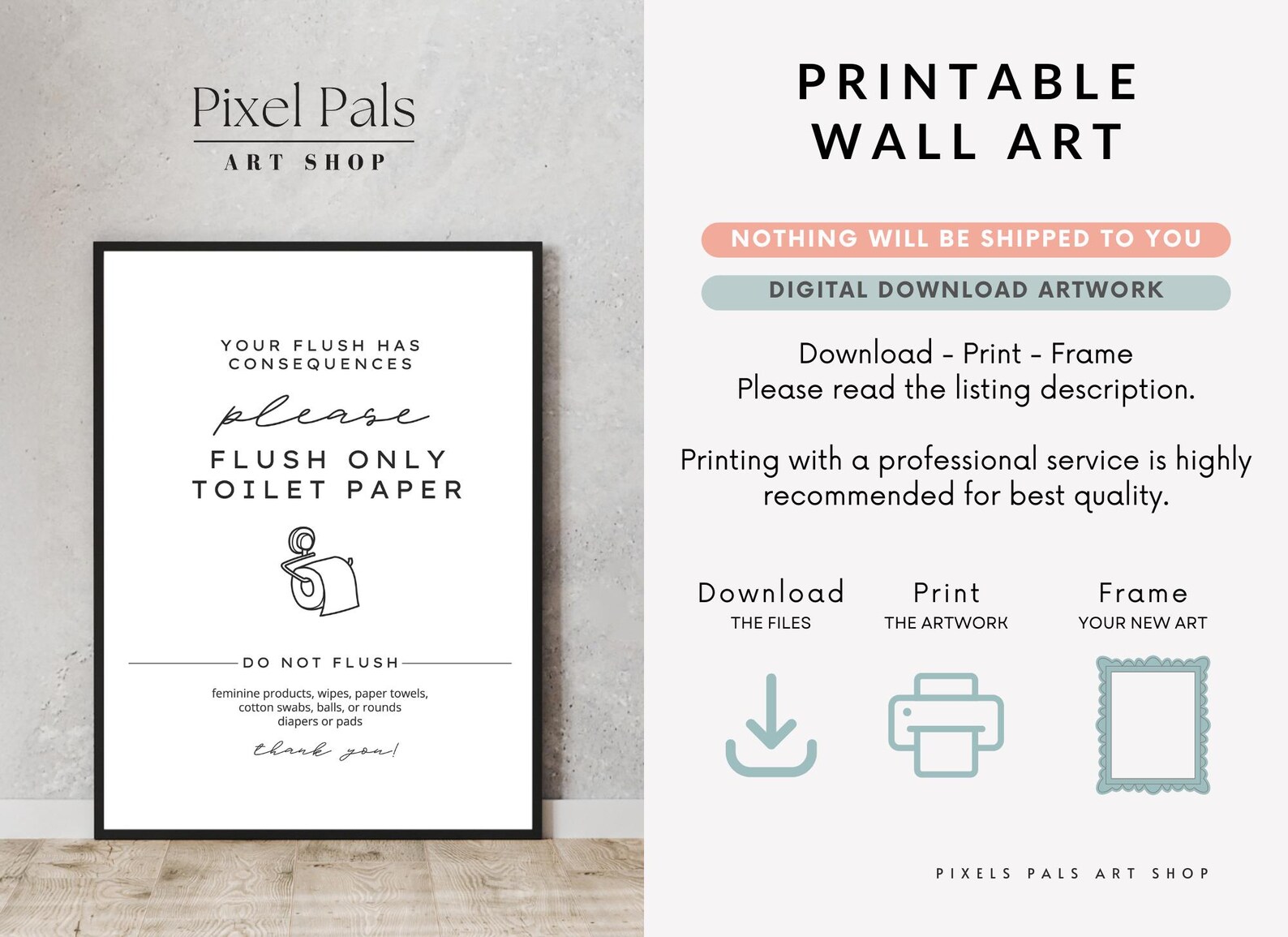 Airbnb Bathroom Sign – Flush Only Toilet Paper Printable, Vacation Rental Septic System Sign, Do ...