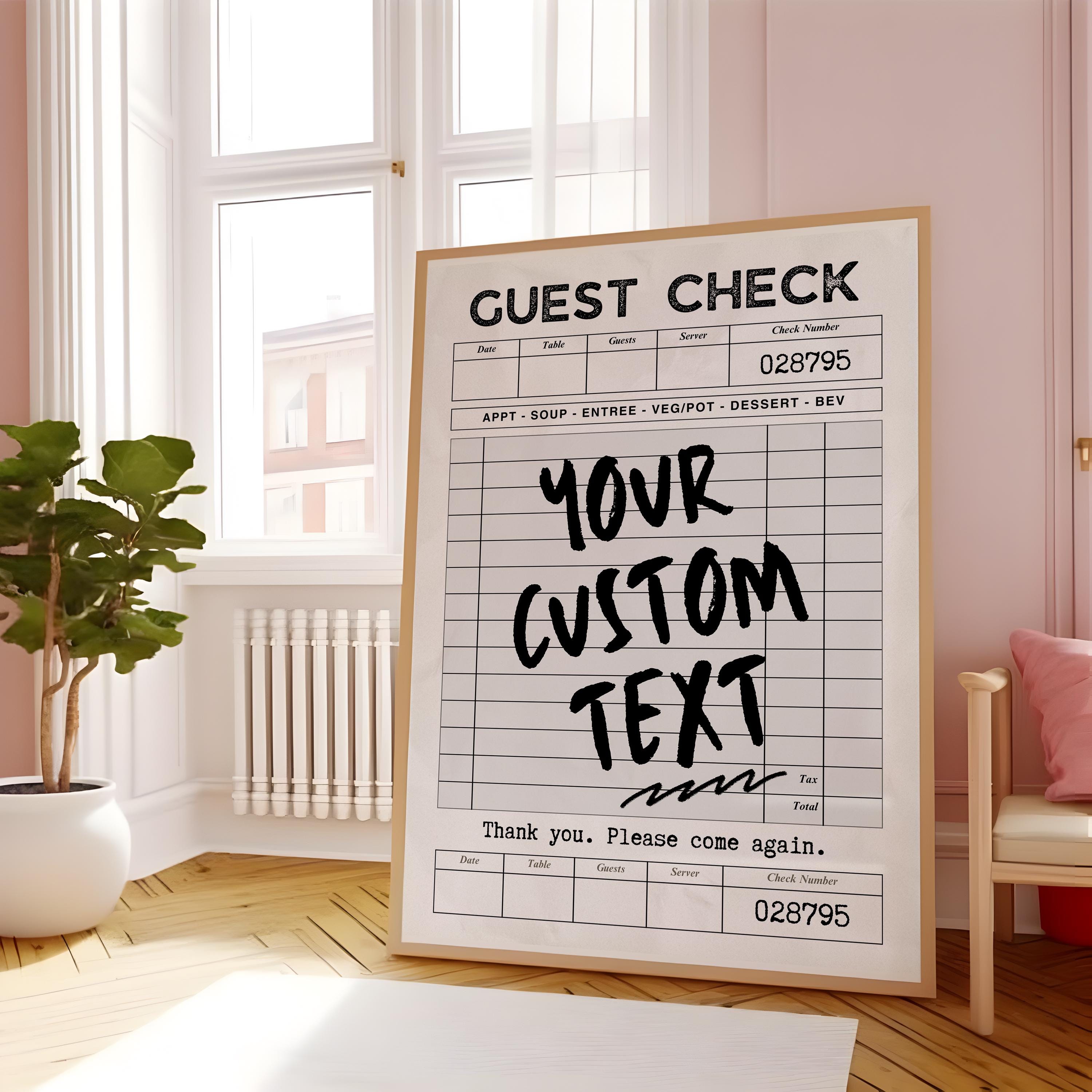 Custom Guest Check Poster Aesthetic Preppy Wall Art Personalized Quote ...