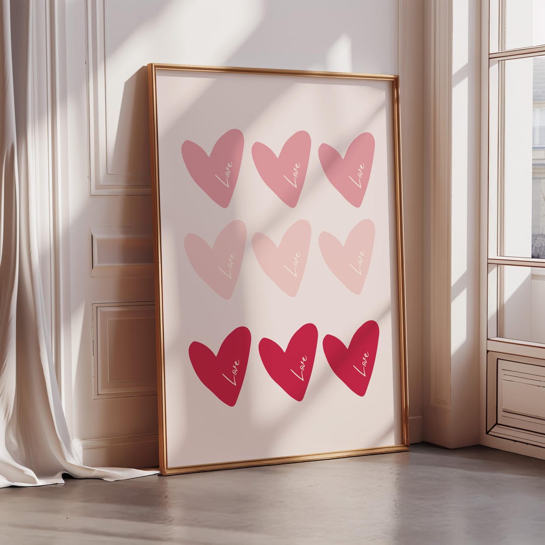 Pink Red Hearts Preppy Printable Poster Abstract Hand Drawn Heart ...