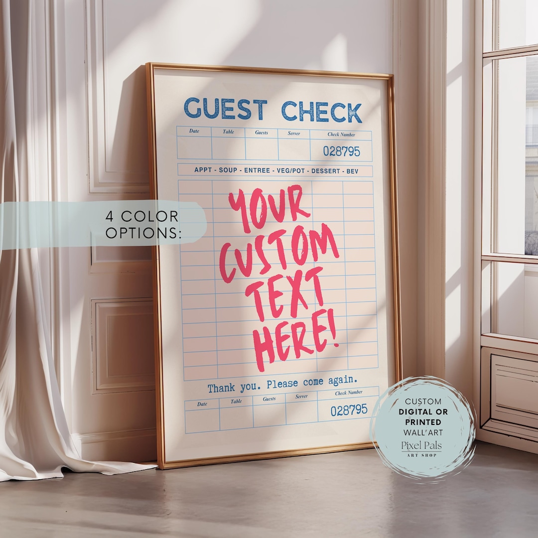 Custom Guest Check Poster Aesthetic Preppy Wall Art Personalized Quote ...