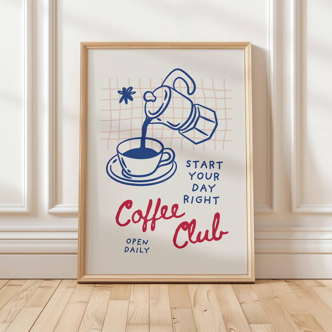 Retro Coffee Club Print: Kitchen Cafe Wall Art (digital Download) - Etsy