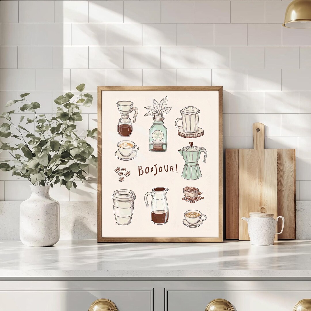 Retro Coffee Chart Digital Poster Coffee Bar Wall Art Print Minimalist ...