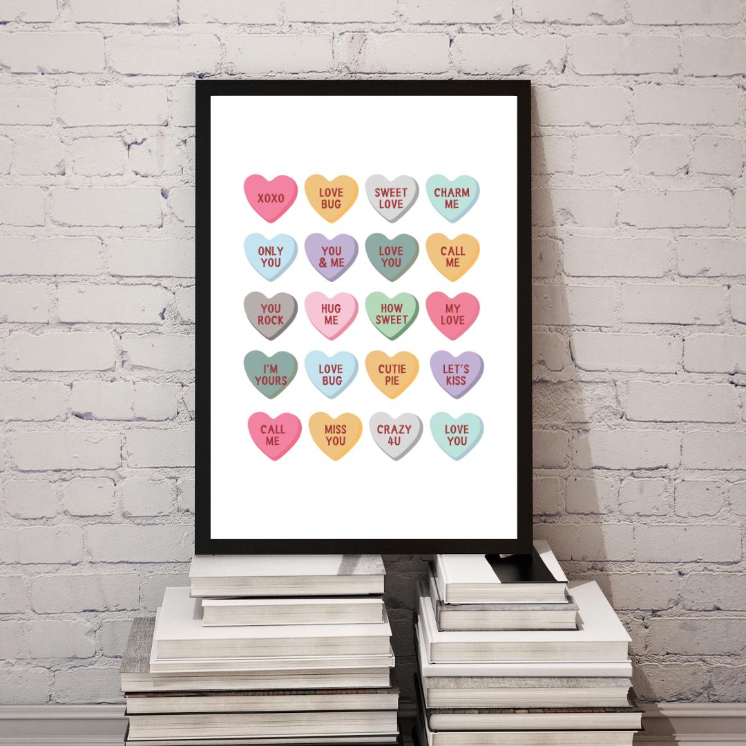 Valentine's Day Candy Hearts Print: Conversation Hearts Wall Art ...