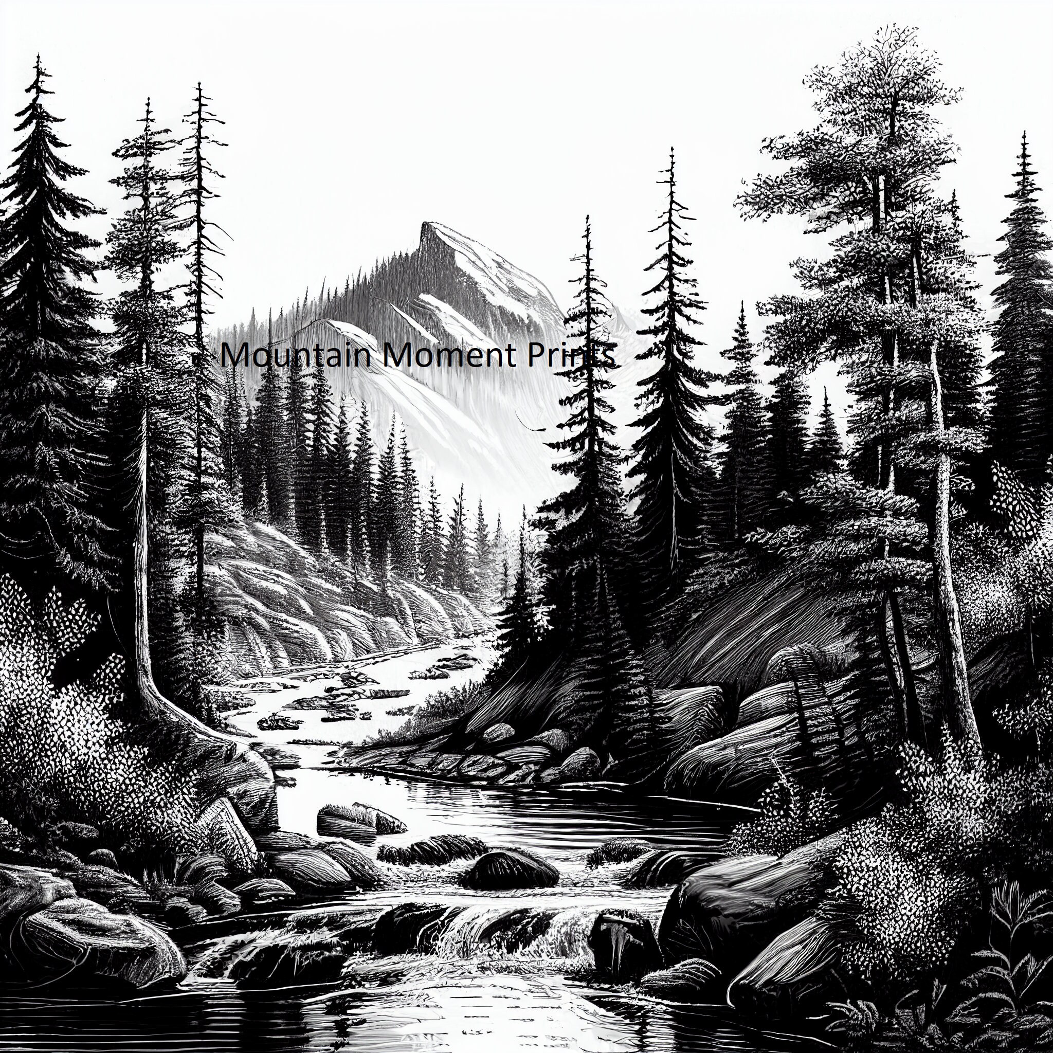 Evergreen Serenity - A Captivating Black and White Sketch of Evergreen Serenity - A Captivating Black and White Sketch of