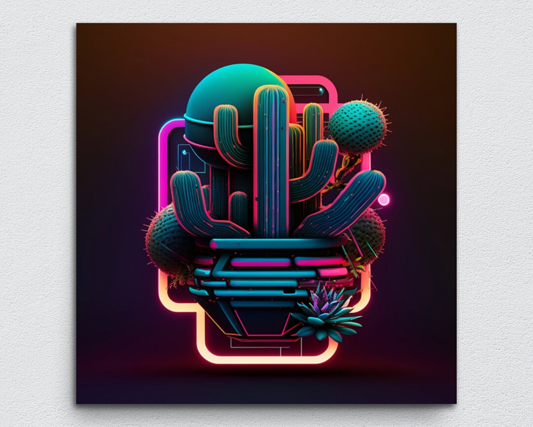 Cactus Vaporwave Aesthetic Wall Art Prints 80s Retro Psychadelic ...