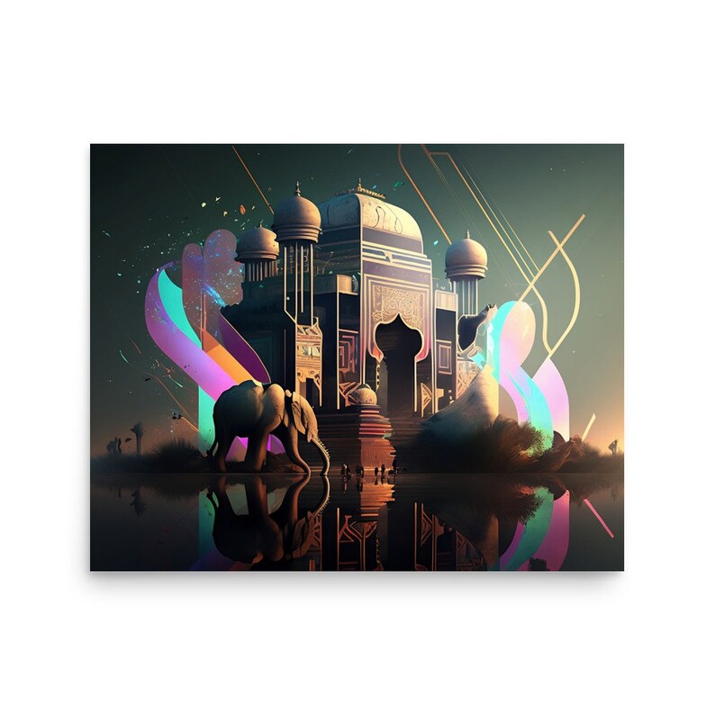 Indian Mausoleum Abstract Taj Mahal Islamic Wall Art Colorful Mosque ...