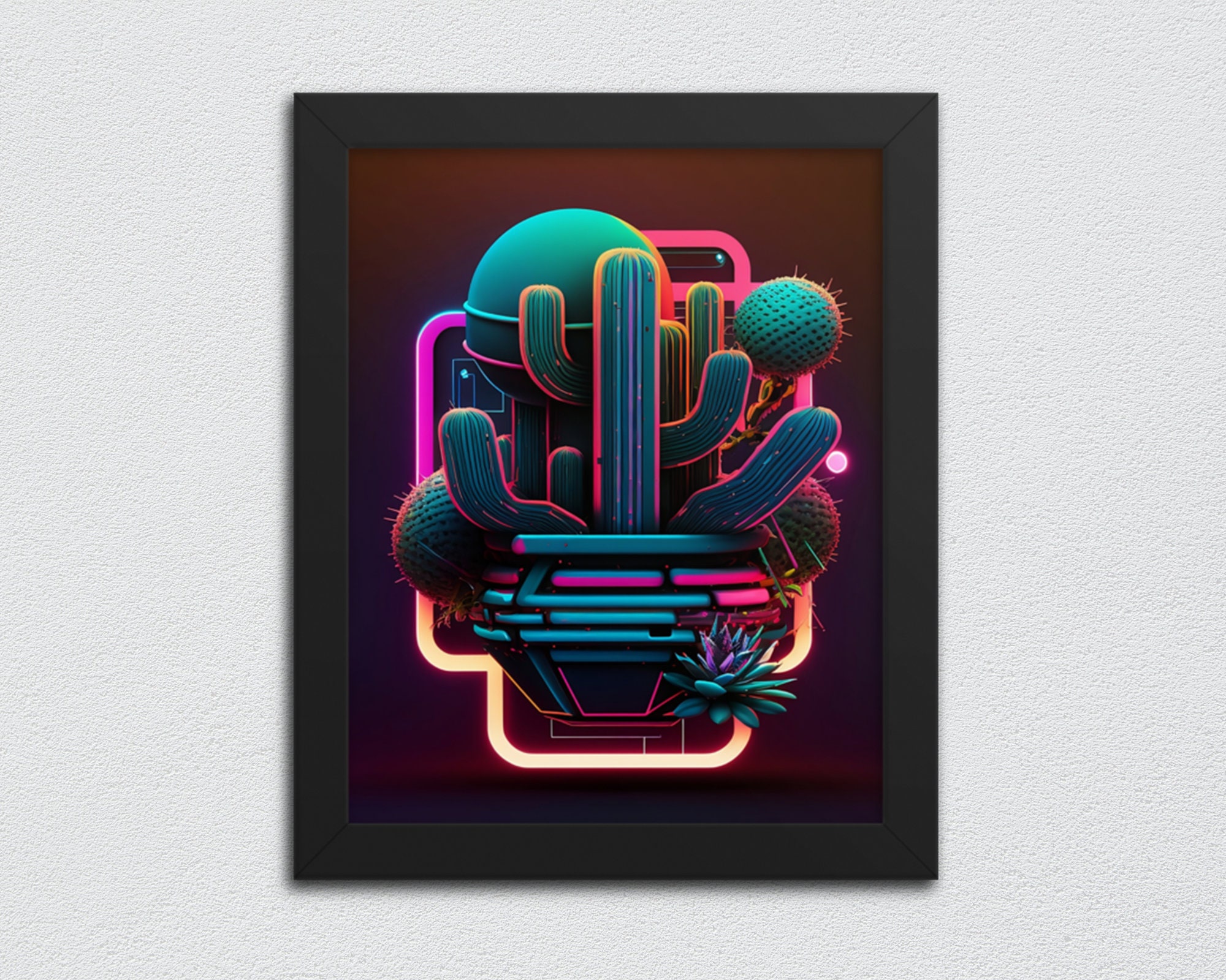 Cactus Vaporwave Aesthetic Wall Art Print 80s Retro Psychadelic ...