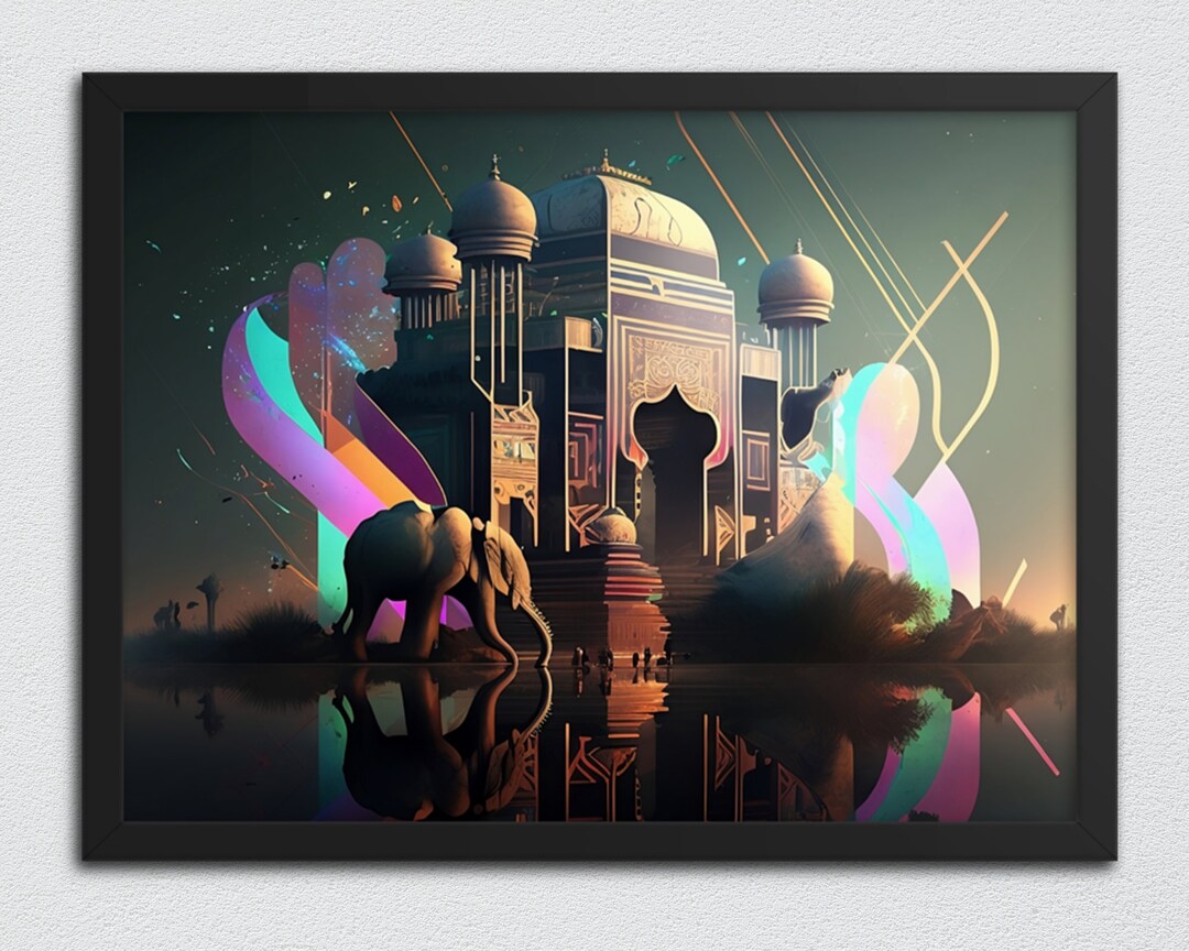 Indian Mausoleum Abstract Taj Mahal Islamic Wall Art Colorful Framed ...