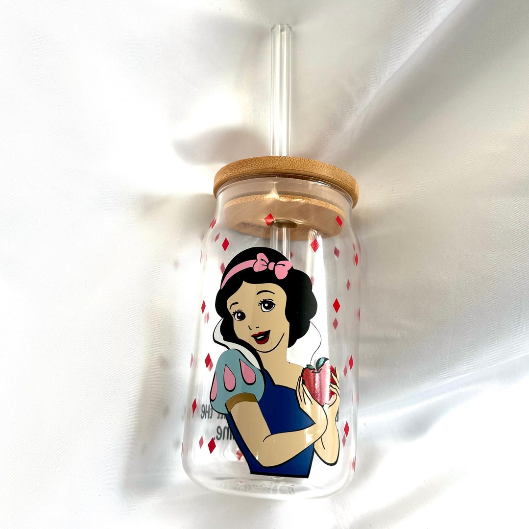 Snow White Glass Jar Bamboo Lid Cup Jars 17oz Gift Disney Princess ...