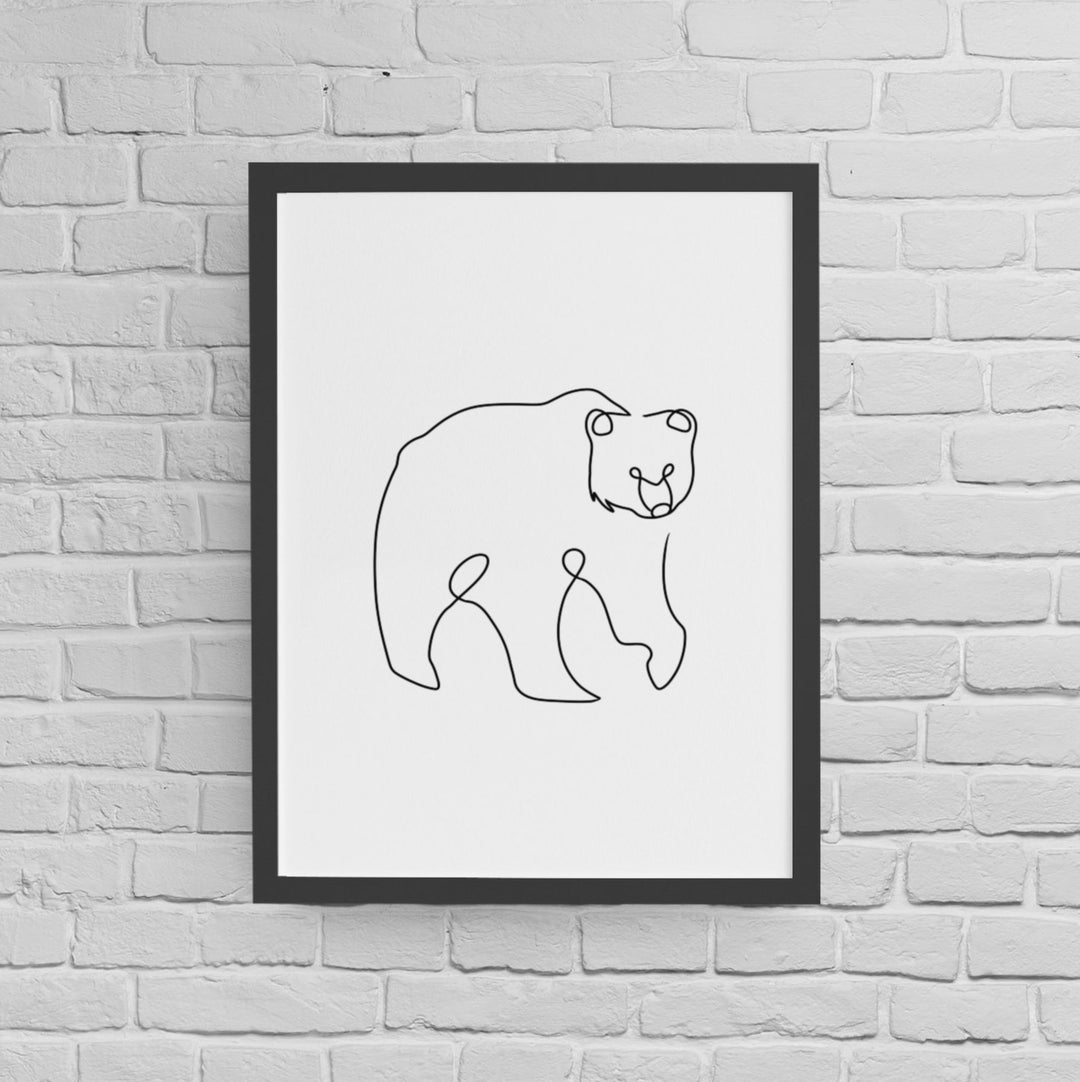 Minimalism Bear Black White Art Print, Digital Download, One Line Art ...