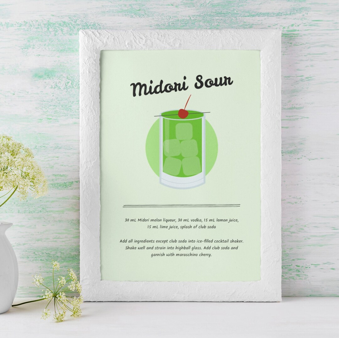 Modern Midori Sour Art Print, Digital Download, Cocktail Recipe ...