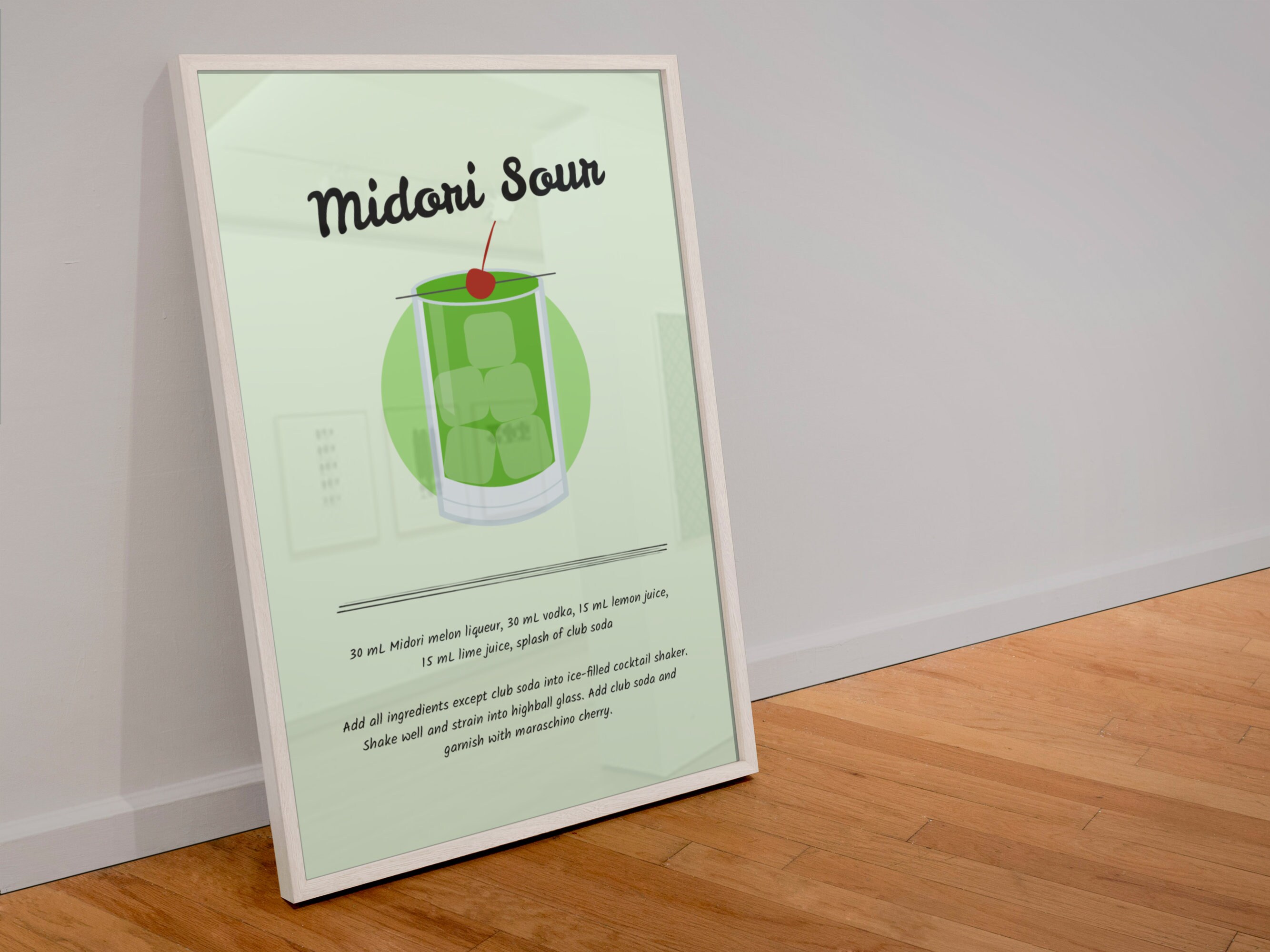 Modern Midori Sour Art Print, Digital Download, Cocktail Recipe ...
