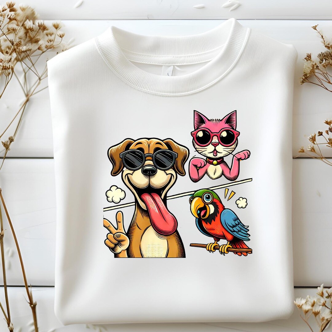 Cool Pets PNG, Funny Dog Cat Parrot Clipart, Retro Comic Pet Digital ...