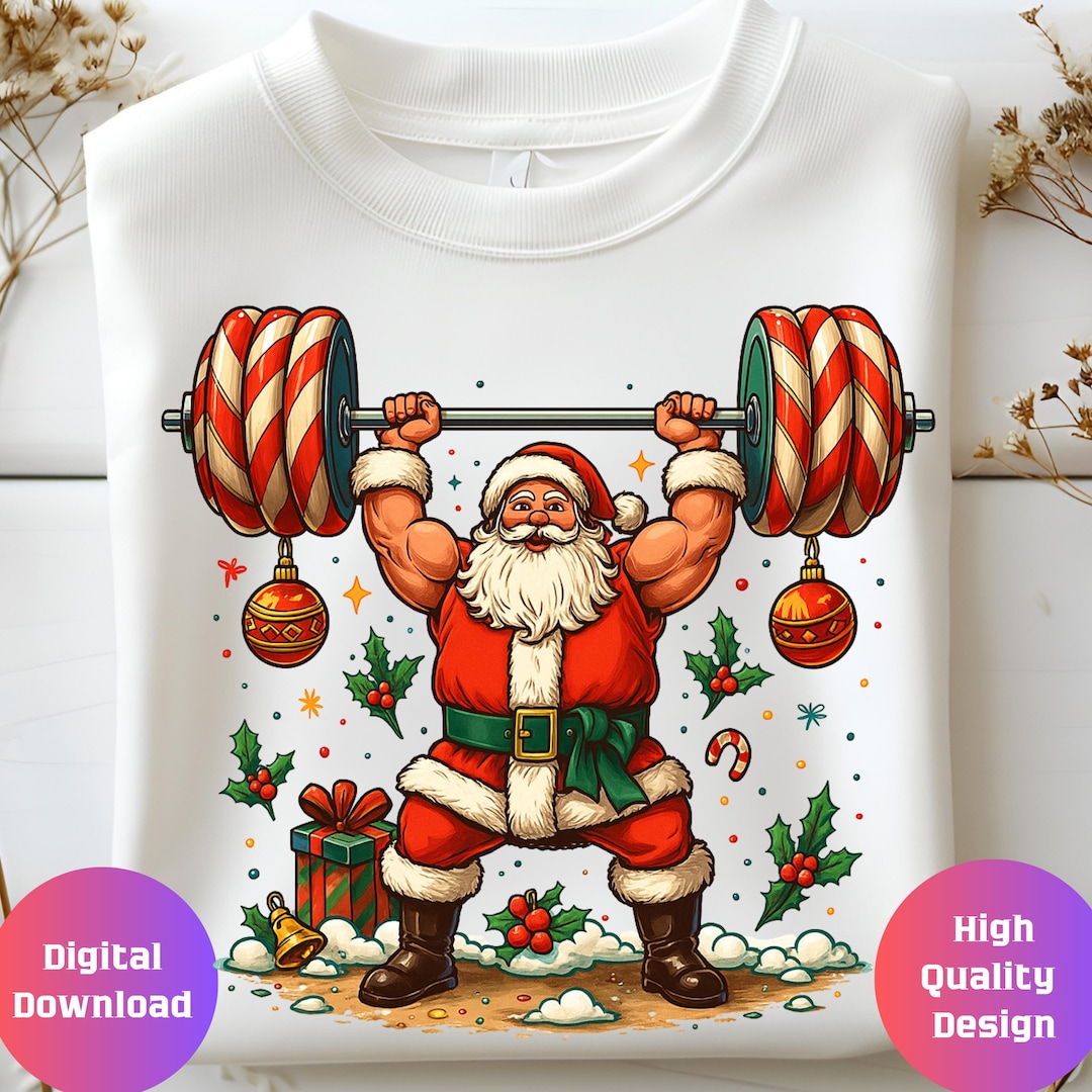 Funny Bodybuilder Santa Claus PNG: Holiday Sublimation Design (digital ...
