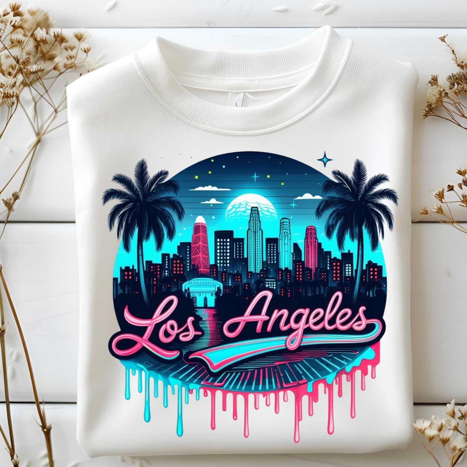 Los Angeles Skyline PNG: Neon City Drip Art (digital Download) - Etsy