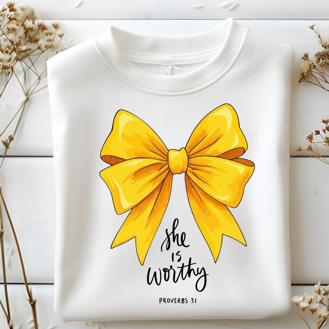 She is Worthy SVG, PNG Design, Proverbs 31 Bible Verse Bow Clipart ...