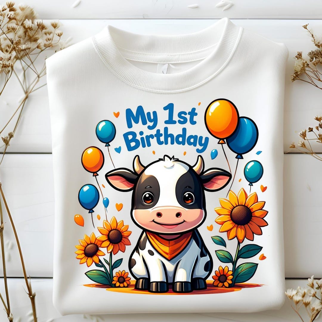 My 1st Birthday Cow Svg, Farm Animal Png, Cute Baby Birthday Shirt ...