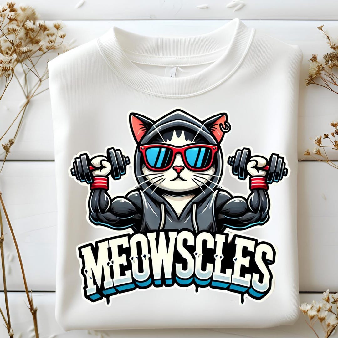Funny Gym Cat PNG – Meowscles Workout Design, Muscle Cat Lifting ...