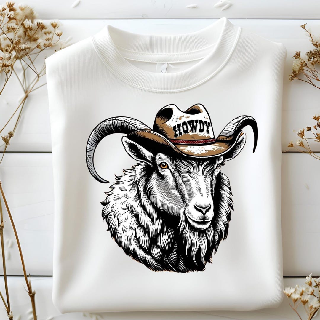 Cowboy Goat PNG, Retro Howdy Png, Western Farm Animal Illustration, Instant Download Rodeo Howdy ...