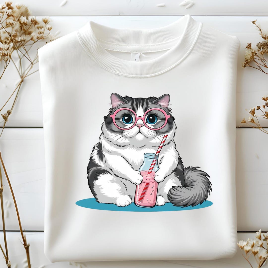 Cute Cat Milkshake Png, Kitty With Glasses Png, Funny Cat Lover Png ...