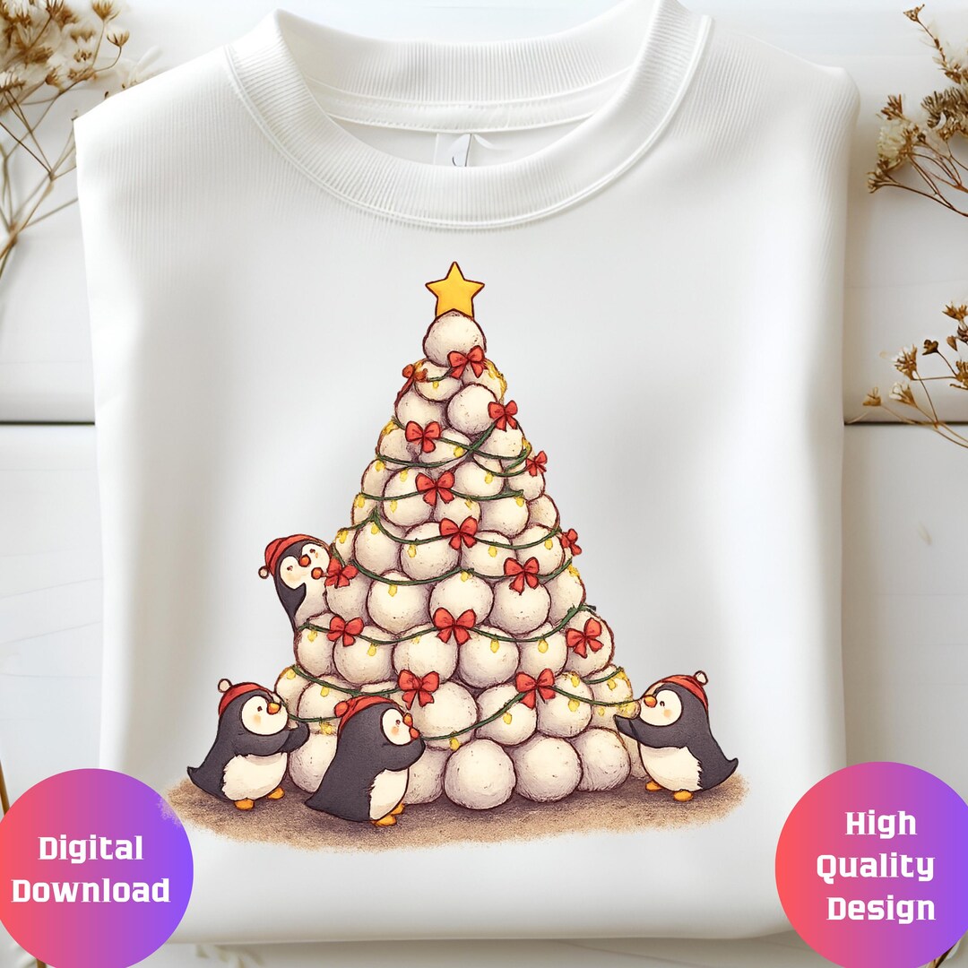 Penguin Christmas Tree Clipart, Snowball Xmas Tree PNG SVG (digital ...