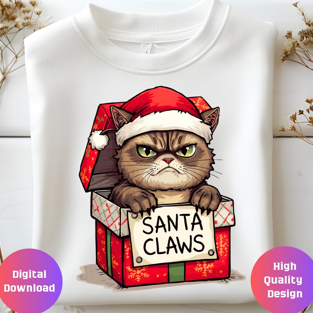 Santa Claws Cat SVG PNG – Funny Christmas Cat Sublimation Design ...