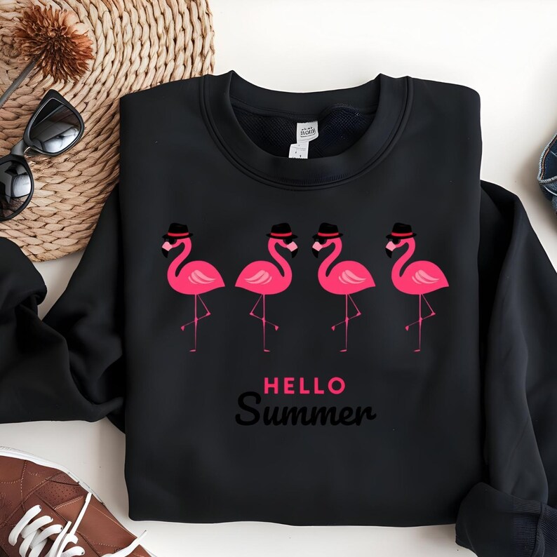 Hello Summer Flamingo Clipart: Tropical Beach Design (PNG, SVG, PDF) - Etsy