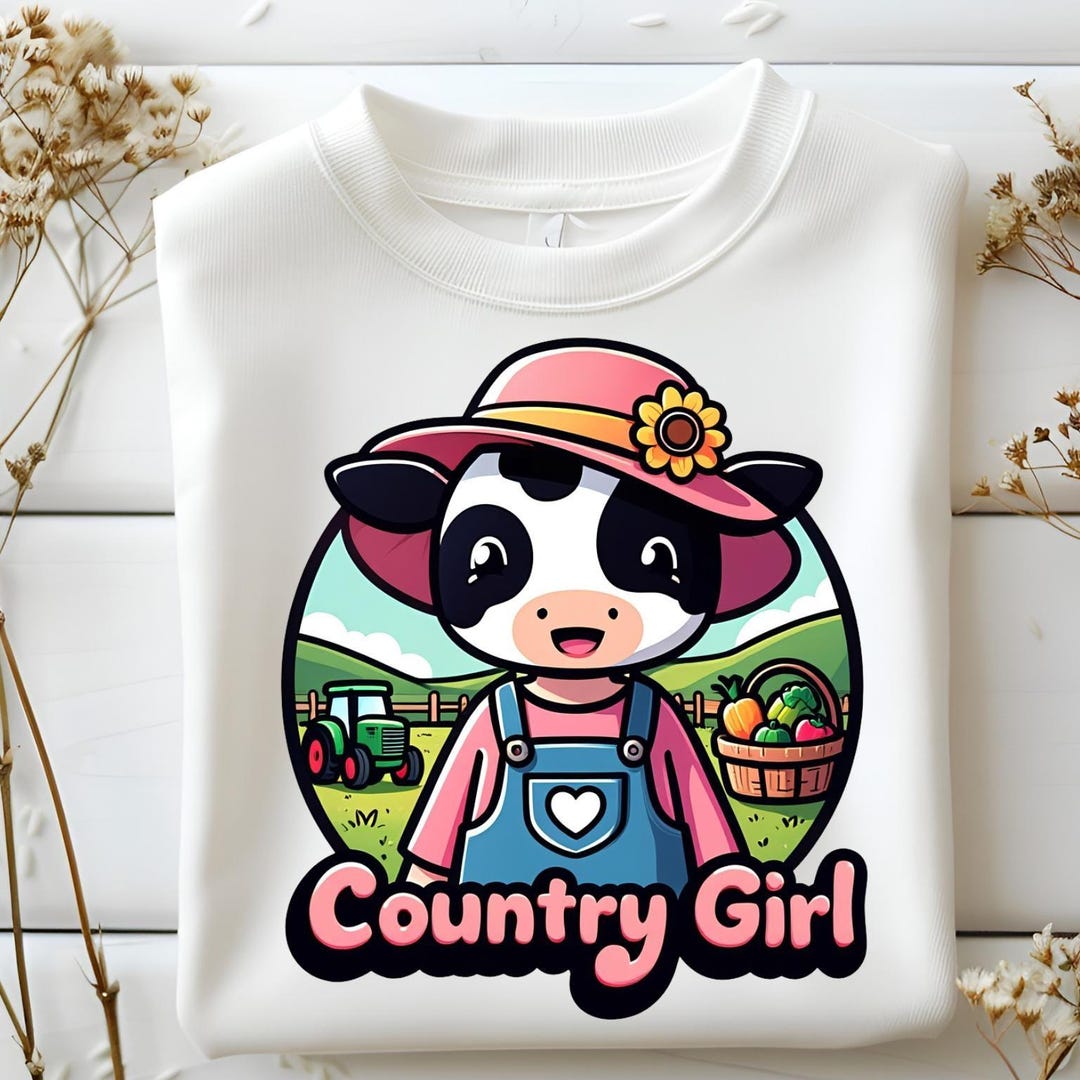 Country Girl Cow PNG Clipart: Farm Animal Sublimation (digital Download ...